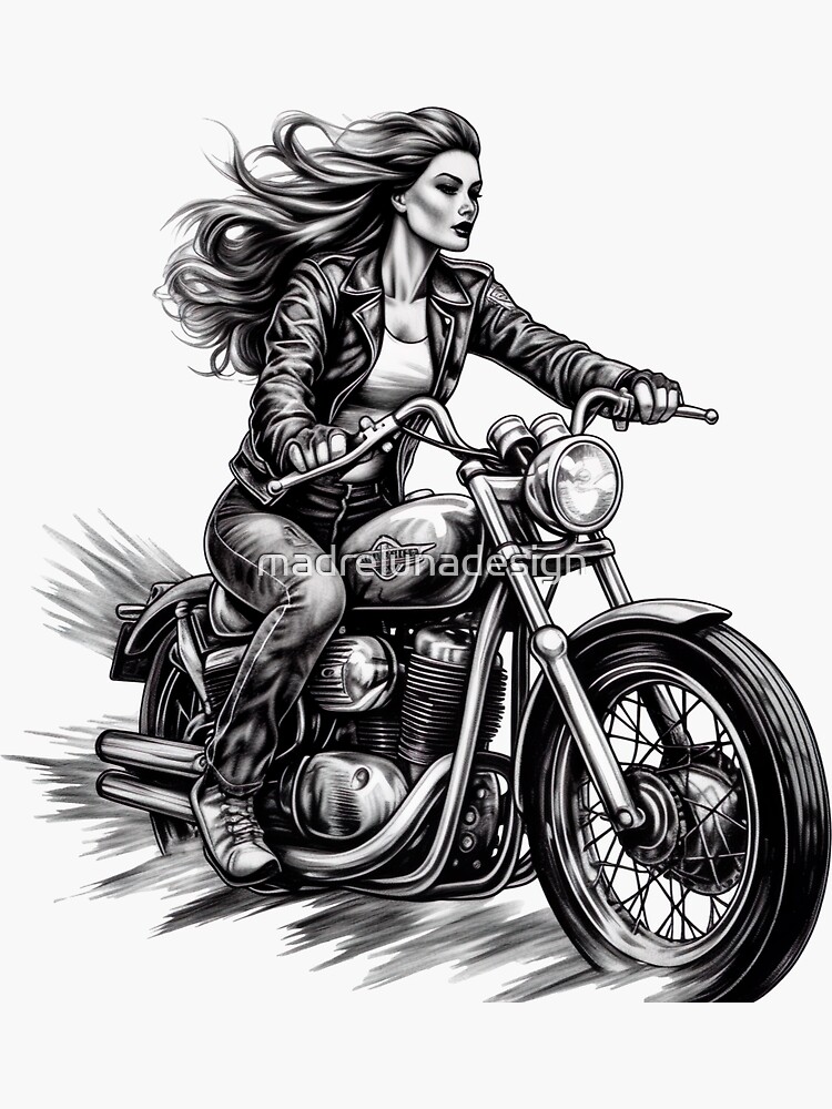 "Woman Riding Motorcycle" Sticker for Sale by madrelunadesign | Redbubble