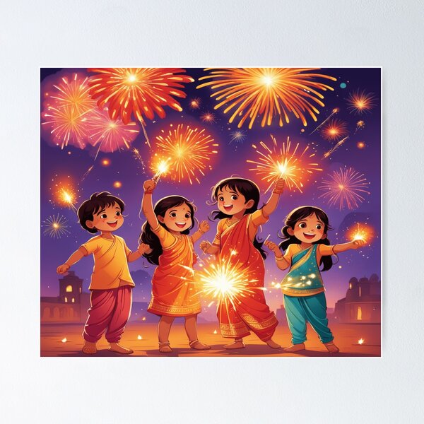 "Diwali Festival Gifts Diya Firecrackers" Poster for Sale by ...