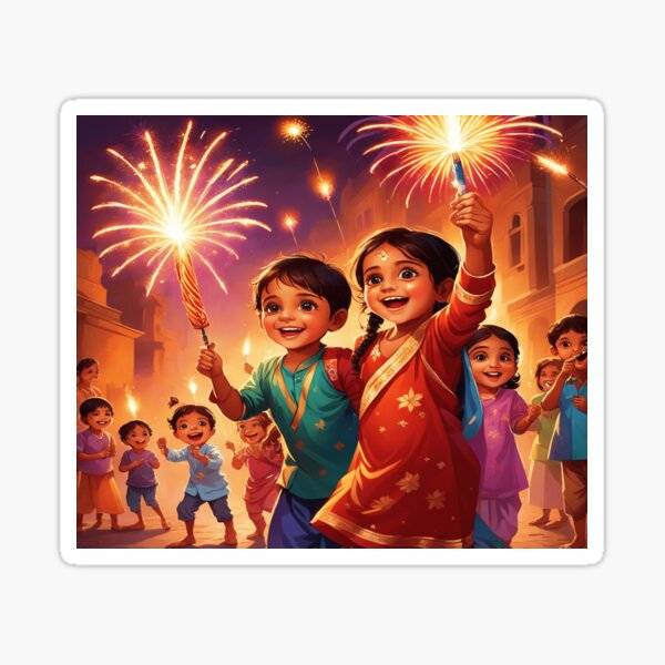 "Diwali Festival Gifts Diya Firecrackers" Sticker for Sale by ...