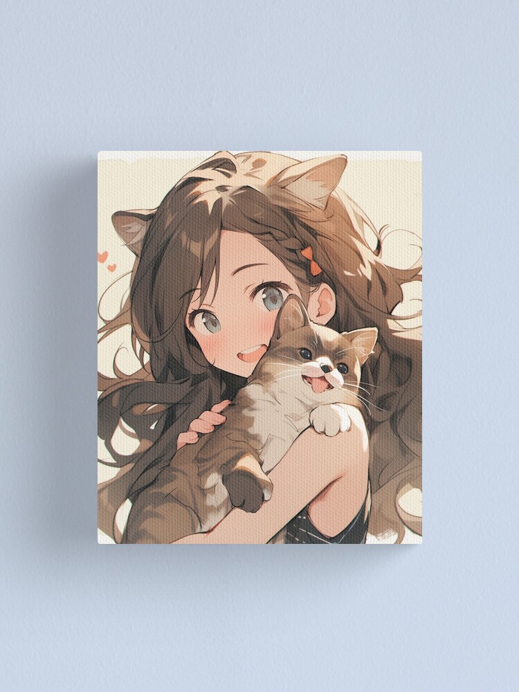Anime Girl and Cat Canvas Print for Sale by LuckyCatStore Redbubble