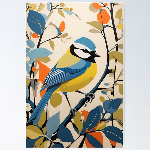 "Mid century modern Wall art, depicting a bluebird in its natural ...