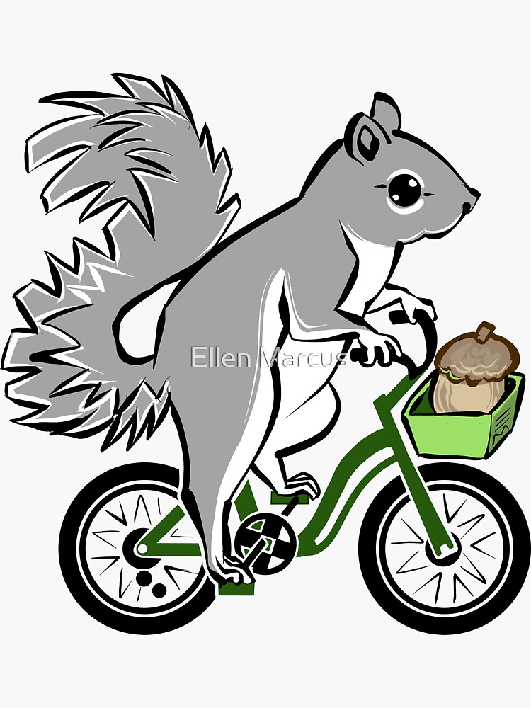 "Cute Squirrel Riding A Bike" Sticker for Sale by Ellen Marcus | Redbubble