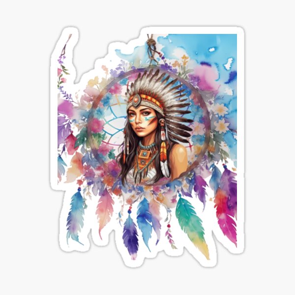 "Native American woman in front of a dream catcher." Sticker for Sale ...