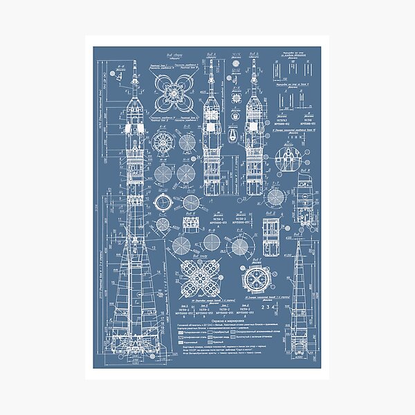 "Vintage Soyuz Rocket Blueprints Russian Soviet Era Space ...
