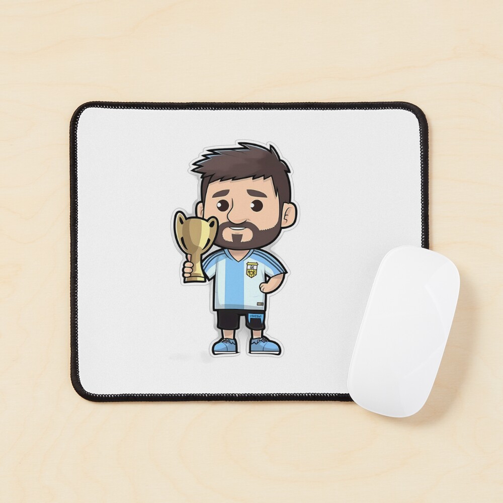 "Lionel Messi holding world cup trophy cute simple flat vector design ...