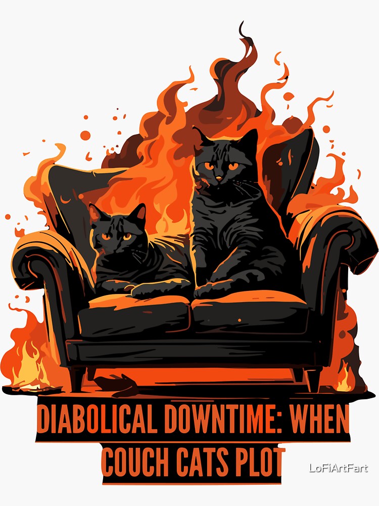 "Satanic Couch Plotting Cats: Weekends In Hell " Sticker for Sale by ...