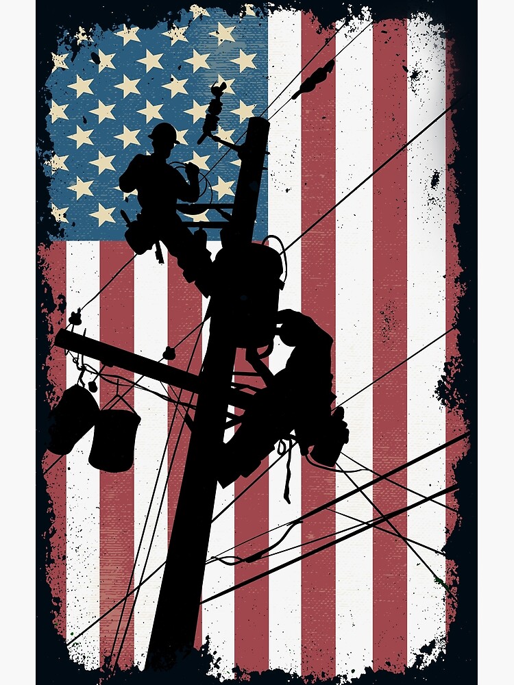 "Retro American Lineman Silhouette - Patriotic Electrical Lineworker ...