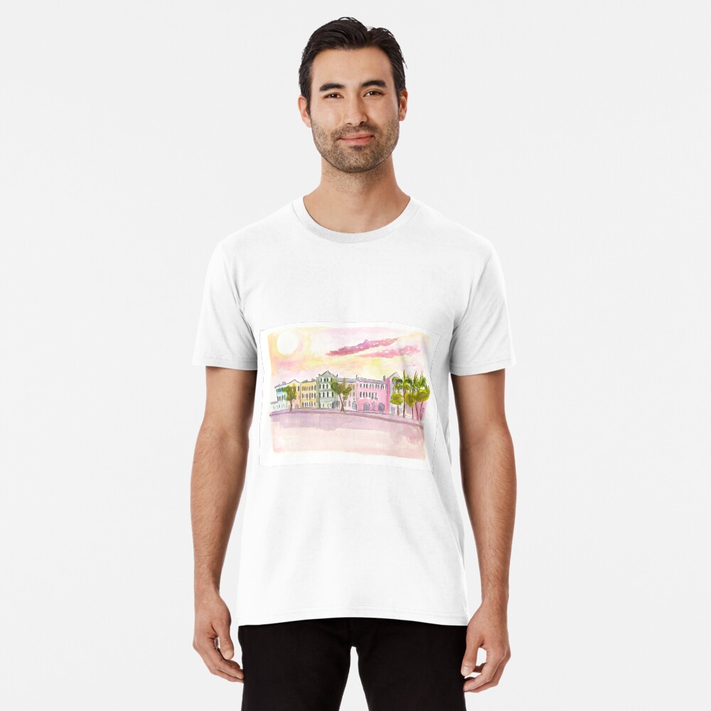 "Rainbow Row Street Scene in Charleston South Carolina at Sunset ...