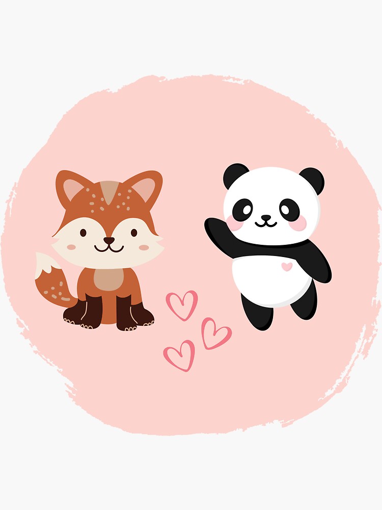 "Cute Panda And Fox Friends" Sticker for Sale by Daria-Shop | Redbubble