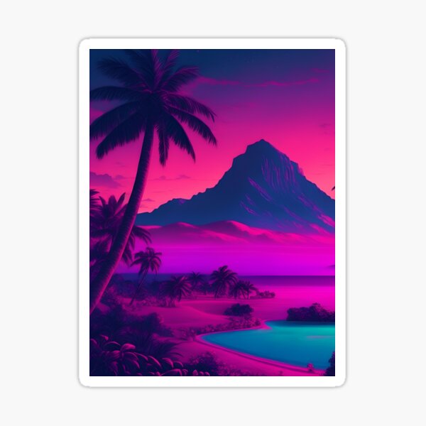 "drawing, illustration, beautiful landscape paradise" Sticker for Sale ...