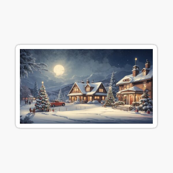 Sticker for Sale mit "Weihnachten, Landschaft, Dorf, Winter, Berge ...