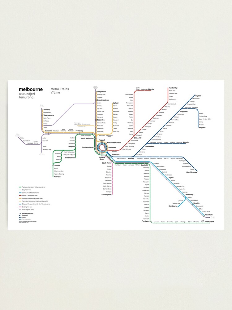 "Melbourne rail network map" Photographic Print for Sale by Philip ...