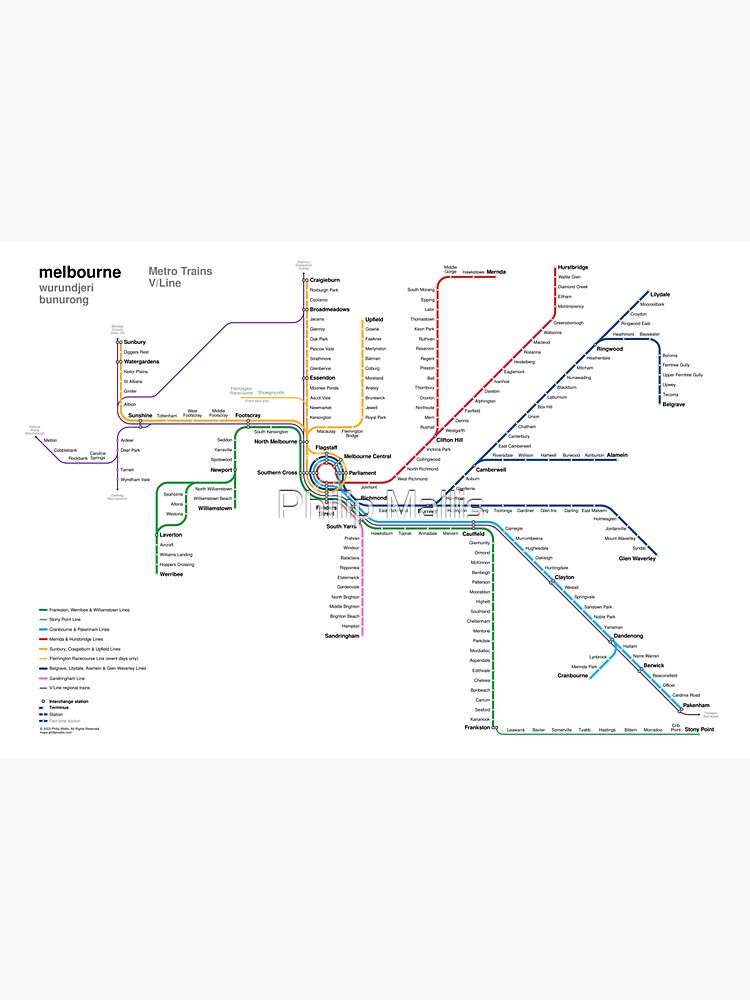 "Melbourne rail network map" Sticker for Sale by pmallis | Redbubble