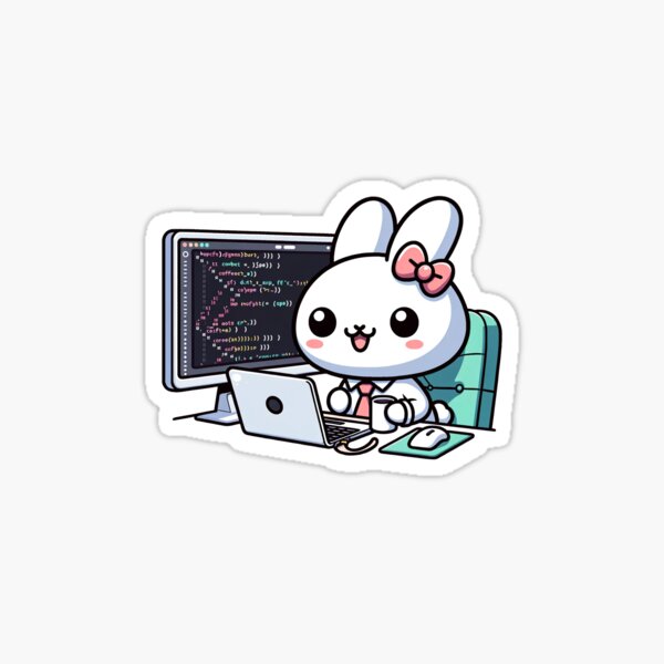 "Dual Display Dreams: Programmer Bunny's Kawaii Code Sessions" Sticker ...