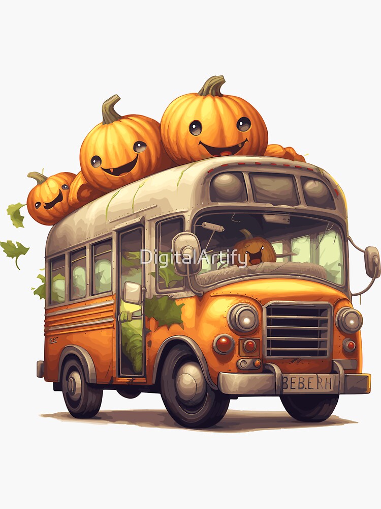 "Haunted Bus Halloween Cute Cartoon (Image 12/25)" Sticker for Sale by ...