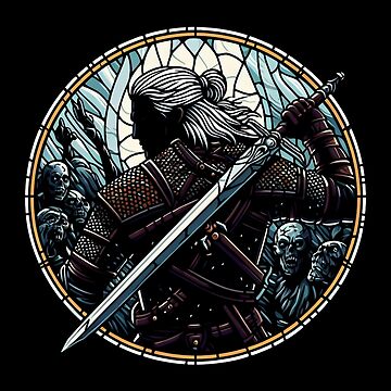 "Stained Glass Monster Slayer Fights Undead - Dark Fantasy" Sticker for ...