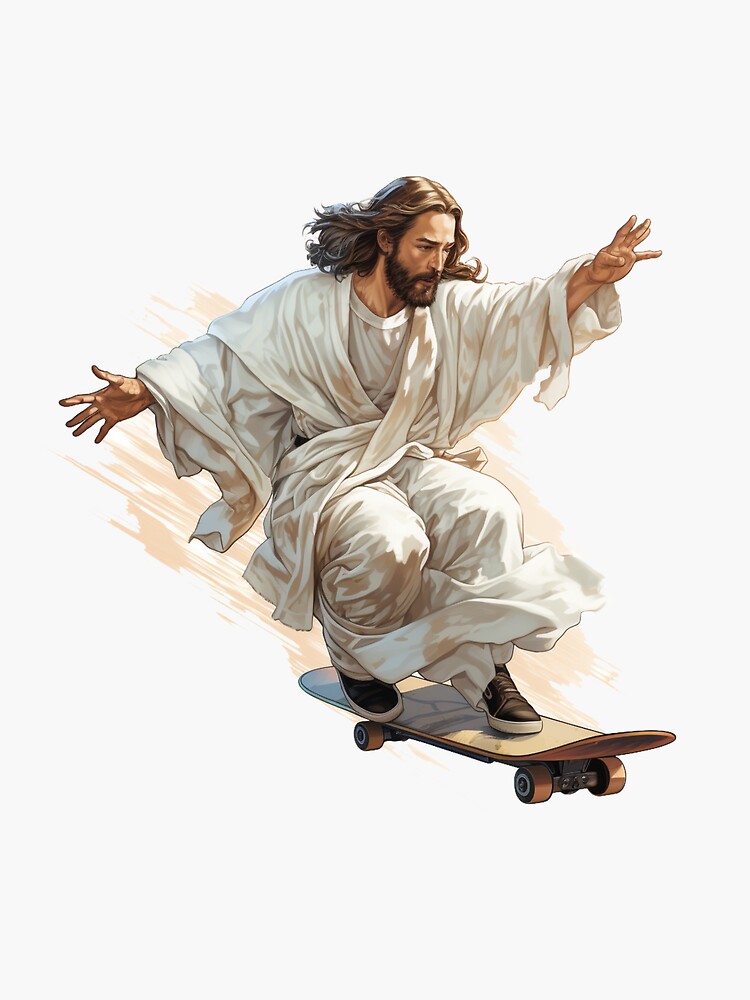 "jesus playing skateboard" Sticker for Sale by Perkcreators | Redbubble