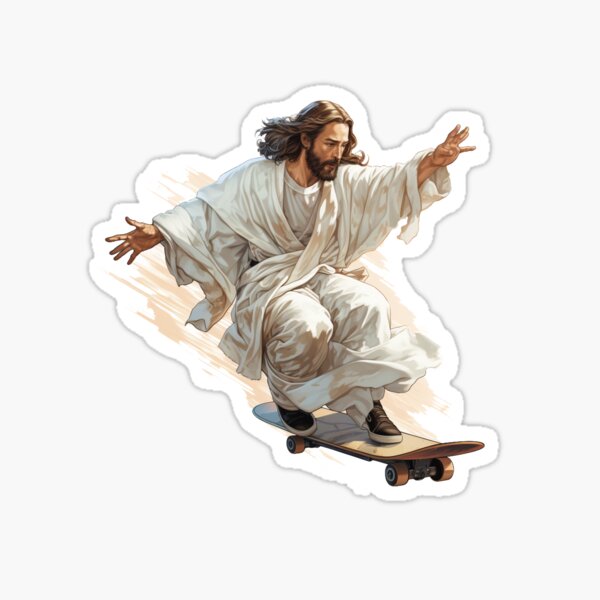 "jesus playing skateboard" Sticker for Sale by Perkcreators | Redbubble