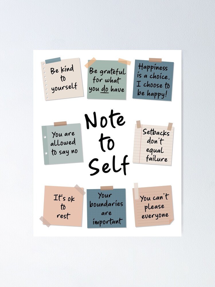 "Note to Self Mental Health Poster - Daily Self Care Reminders For ...