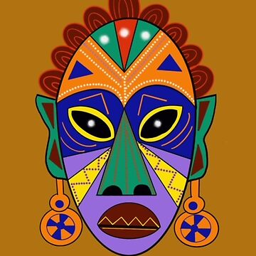"Sad Tribal Mask on brown background" Sticker for Sale by Dorothea ...