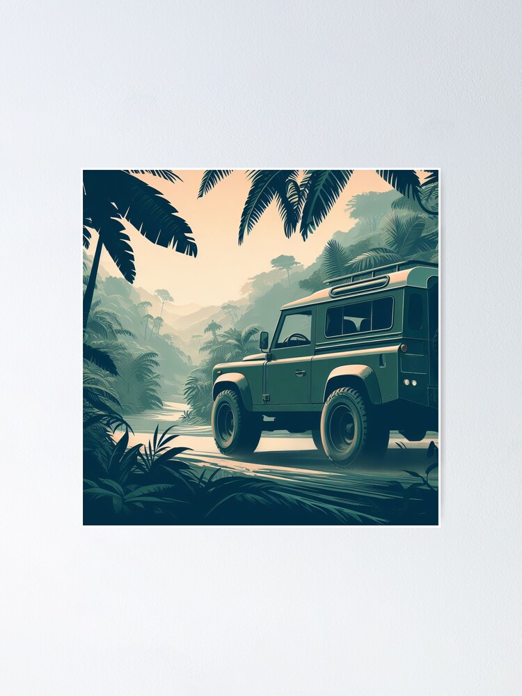 "Jungle Trekker: Land Rover Defender Lush Odyssey" Poster for Sale by ...