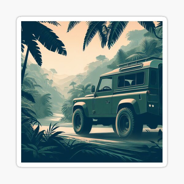 "Jungle Trekker: Land Rover Defender Lush Odyssey" Sticker for Sale by ...