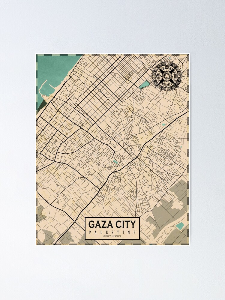"Gaza City Map of Palestine - Vintage" Poster for Sale by deMAP | Redbubble