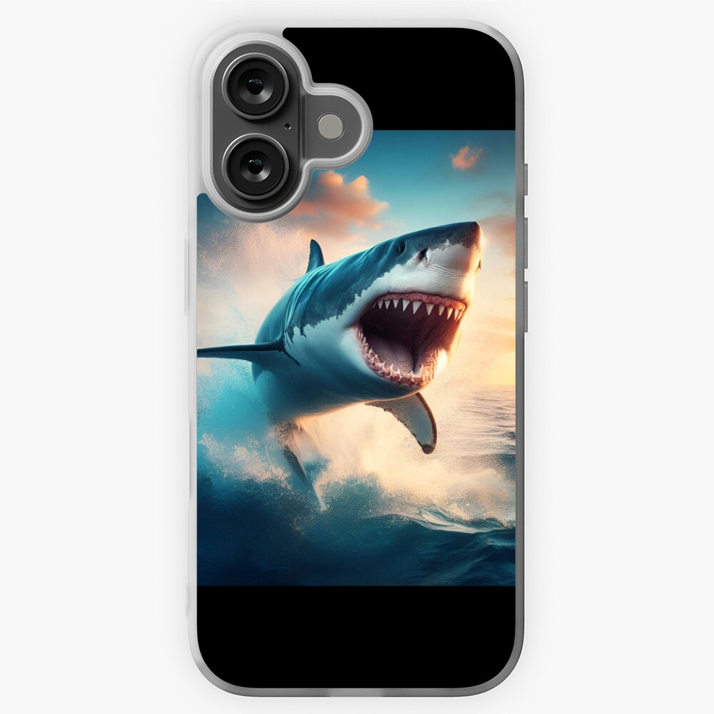 "Great white shark jumping out of the water" Sticker for Sale by ART ...