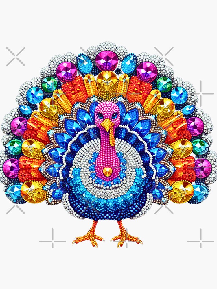 "Rainbow Turkey Bling Thanksgiving " Sticker for Sale by RachelRebel ...