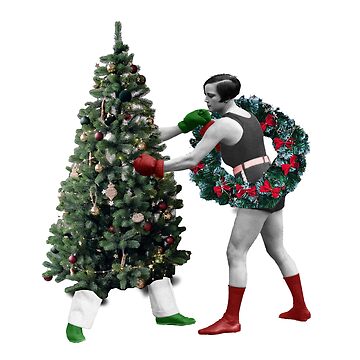 "Holiday Knockout: Surreal Collage Art Print of a Boxing Christmas Tree ...