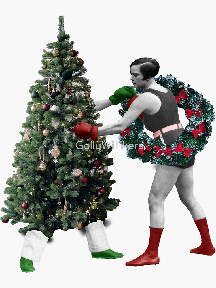 "Holiday Knockout: Surreal Collage Art Print of a Boxing Christmas Tree ...
