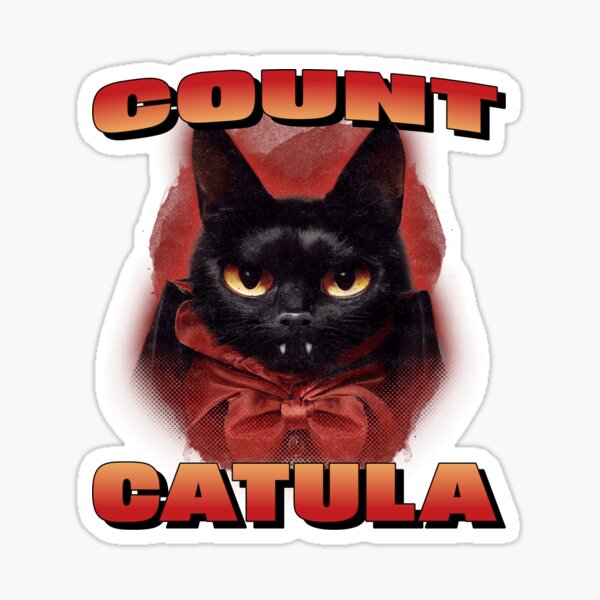 "Spooky Count Catula, Halloween Black Cat, Vampire Cat" Sticker for ...