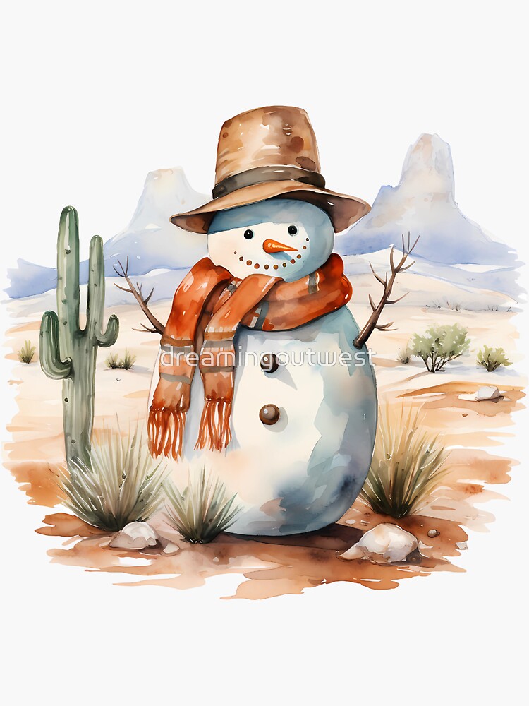 "Desert Christmas Snowman" Sticker for Sale by dreamingoutwest | Redbubble