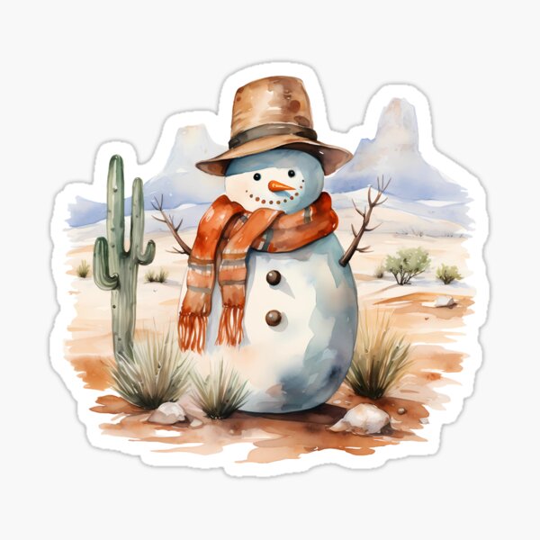 "Desert Christmas Snowman" Sticker for Sale by dreamingoutwest | Redbubble