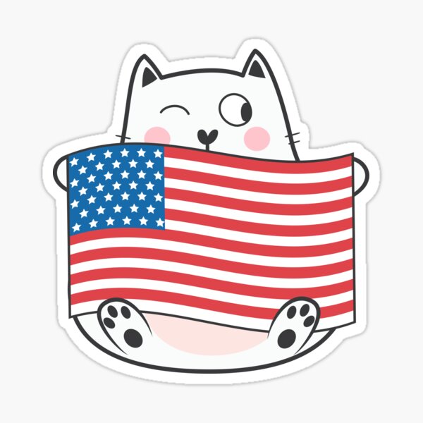 "cute cat holding us flag, cartoon cat holding us flag, cat holding us ...