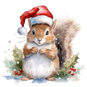 "Christmas Winter Squirrel in Santas Hat Forest Animals" Poster for ...