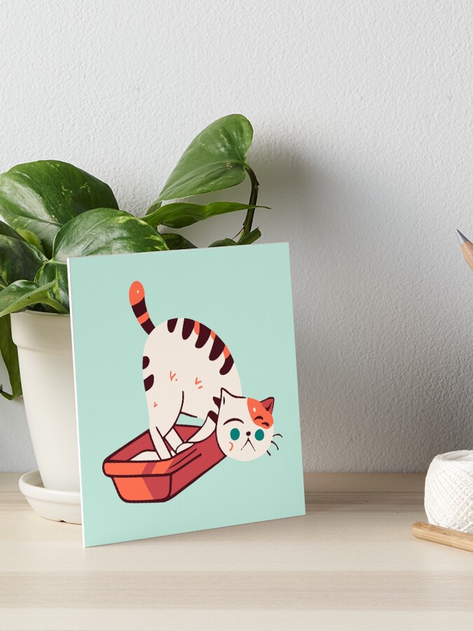 "cute and smiley black cat sitting in its cat litter box" Art Board ...