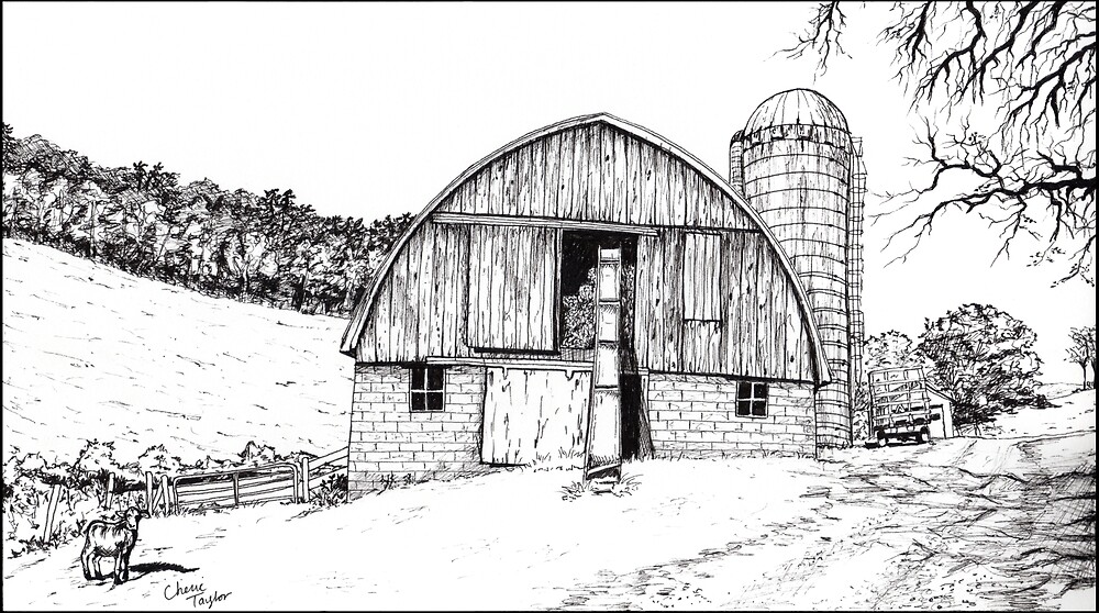 "Farm Ink Drawing" by Cherie Taylor | Redbubble