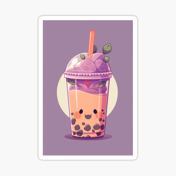 "Kawaii happy face boba tea art" Sticker for Sale by trollslivehere ...