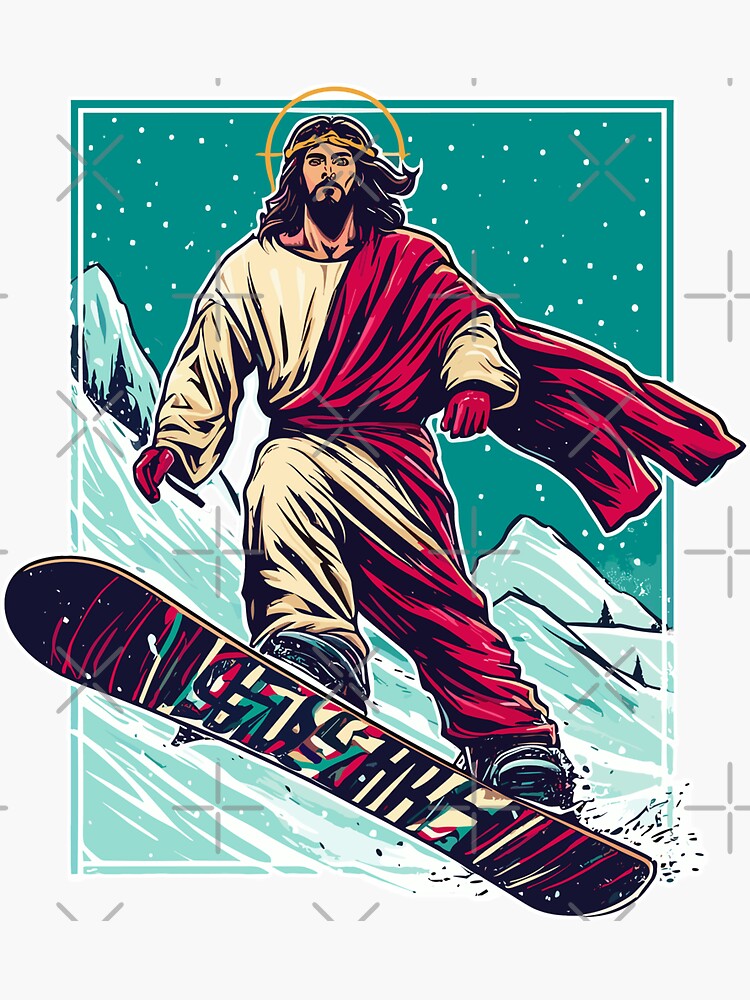 "Jesus christ snowboarder" Sticker for Sale by TomFrontierArt | Redbubble
