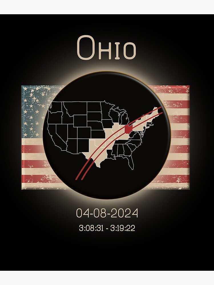 "Ohio Total Solar Eclipse Path US Map April 2024" Photographic Print ...
