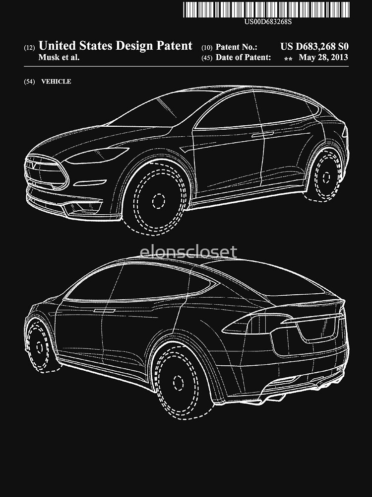 "Tesla Model X Body Patent Art - Elon Musk" T-shirt for Sale by ...