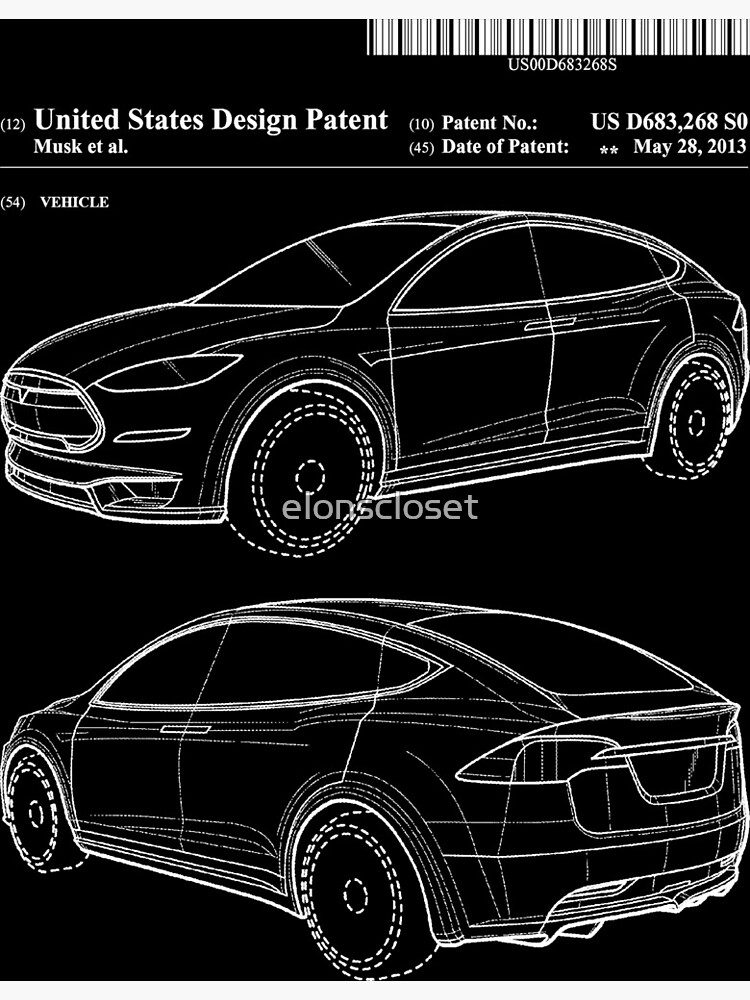 "Tesla Model X Body Patent Art - Elon Musk" Framed Art Print by ...