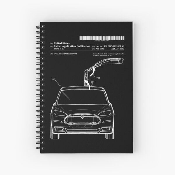 "Tesla Model X Door Patent Art - Elon Musk" Spiral Notebook by ...