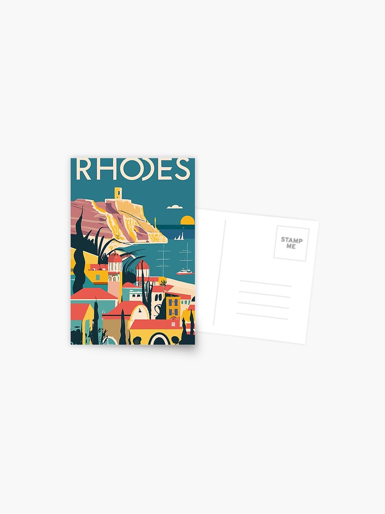 "A Vintage Travel Art of Rhodes - Greece " Postcard for Sale by ...