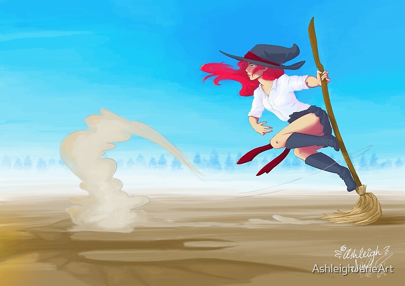 "Broom Surfing Witch" by AshleighJaneArt | Redbubble