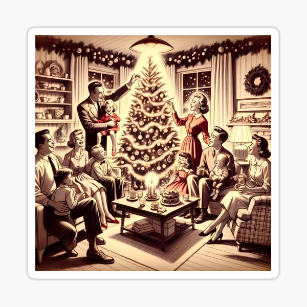 "Vintage Family Christmas" Sticker for Sale by NeatSplash | Redbubble