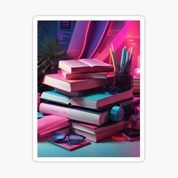 "80s retrowave open book desk" Sticker for Sale by retrovaporwave ...