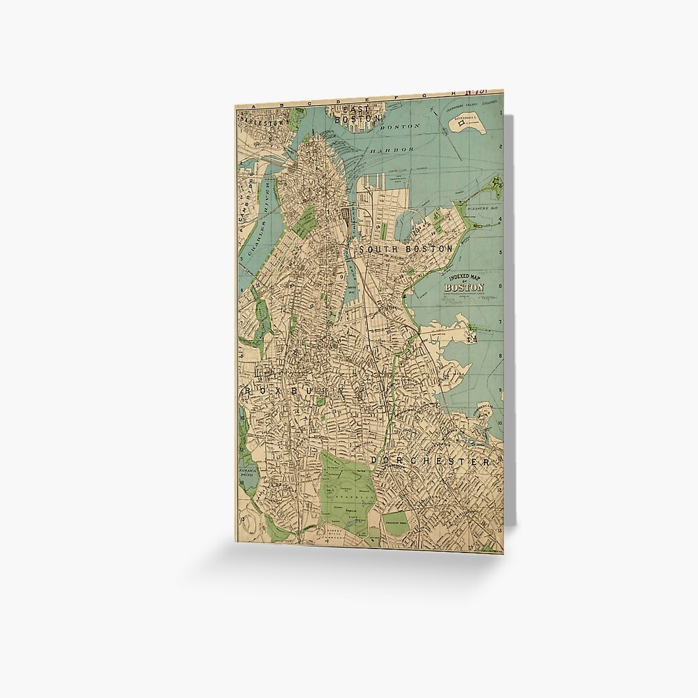"Vintage Map of Boston MA (1900)" Greeting Card for Sale by ...