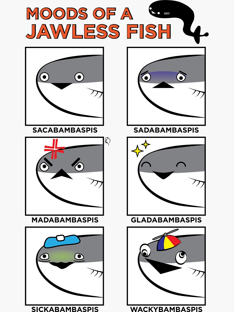 "Sacabambaspis: Moods of a Jawless Fish" Sticker for Sale by E.M. Hewey ...